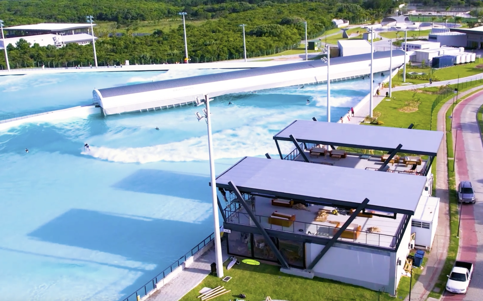 Wavegarden An aerial view of Surfland Brasil's architecture and ...