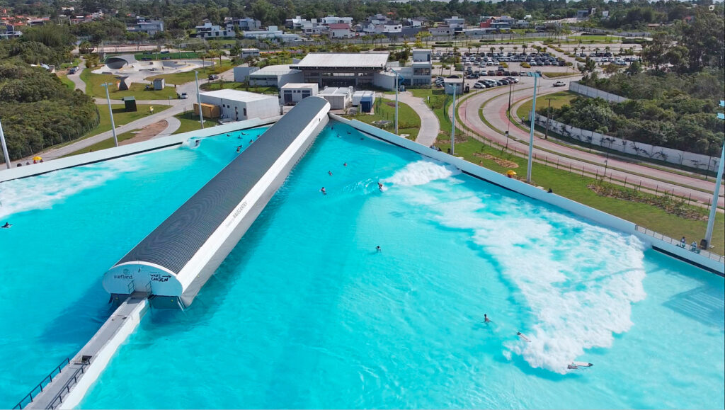 Wavegarden An aerial view of Surfland Brasil's architecture and ...
